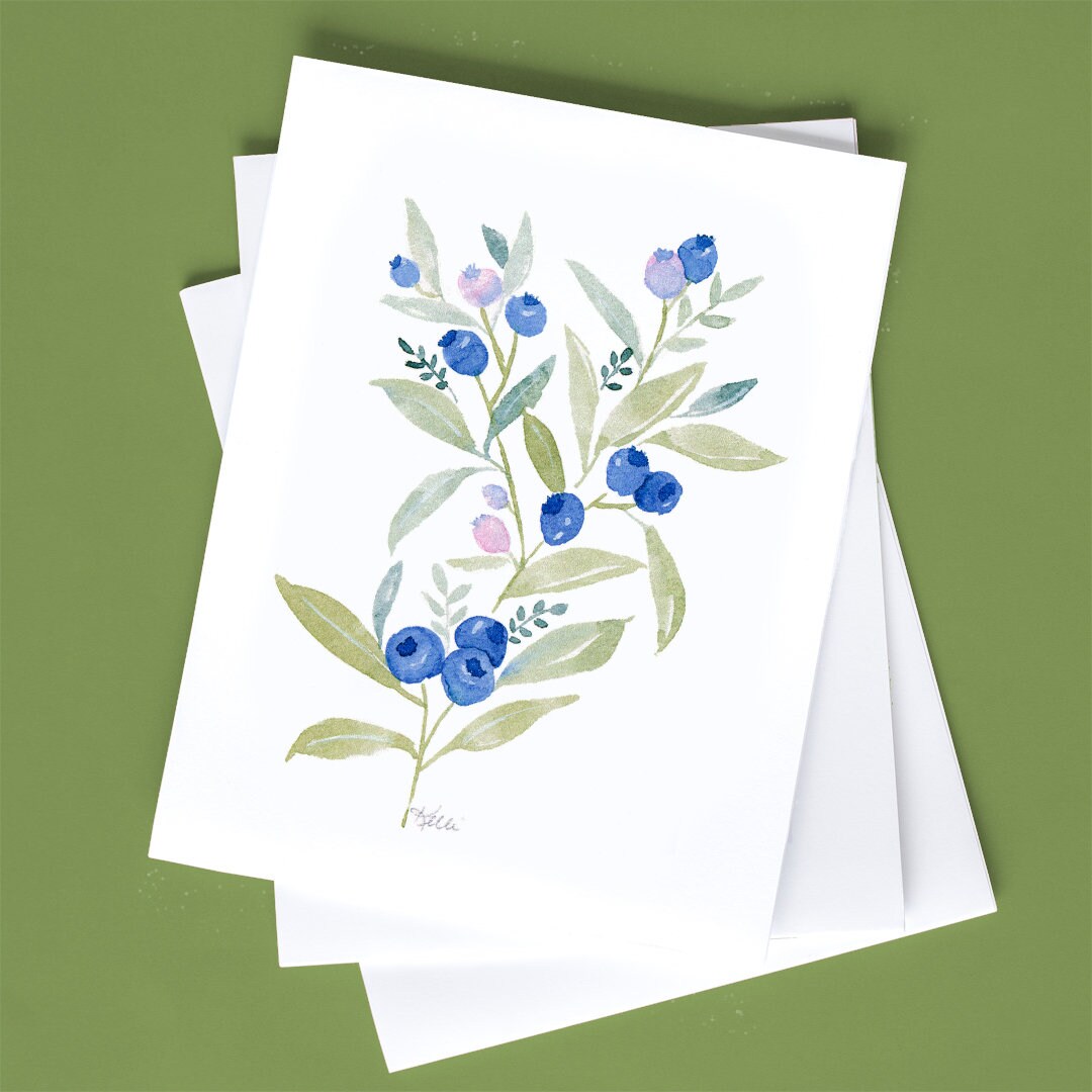 Maine Blueberry Watercolor Greeting Card: Botanical Art Print - Etsy