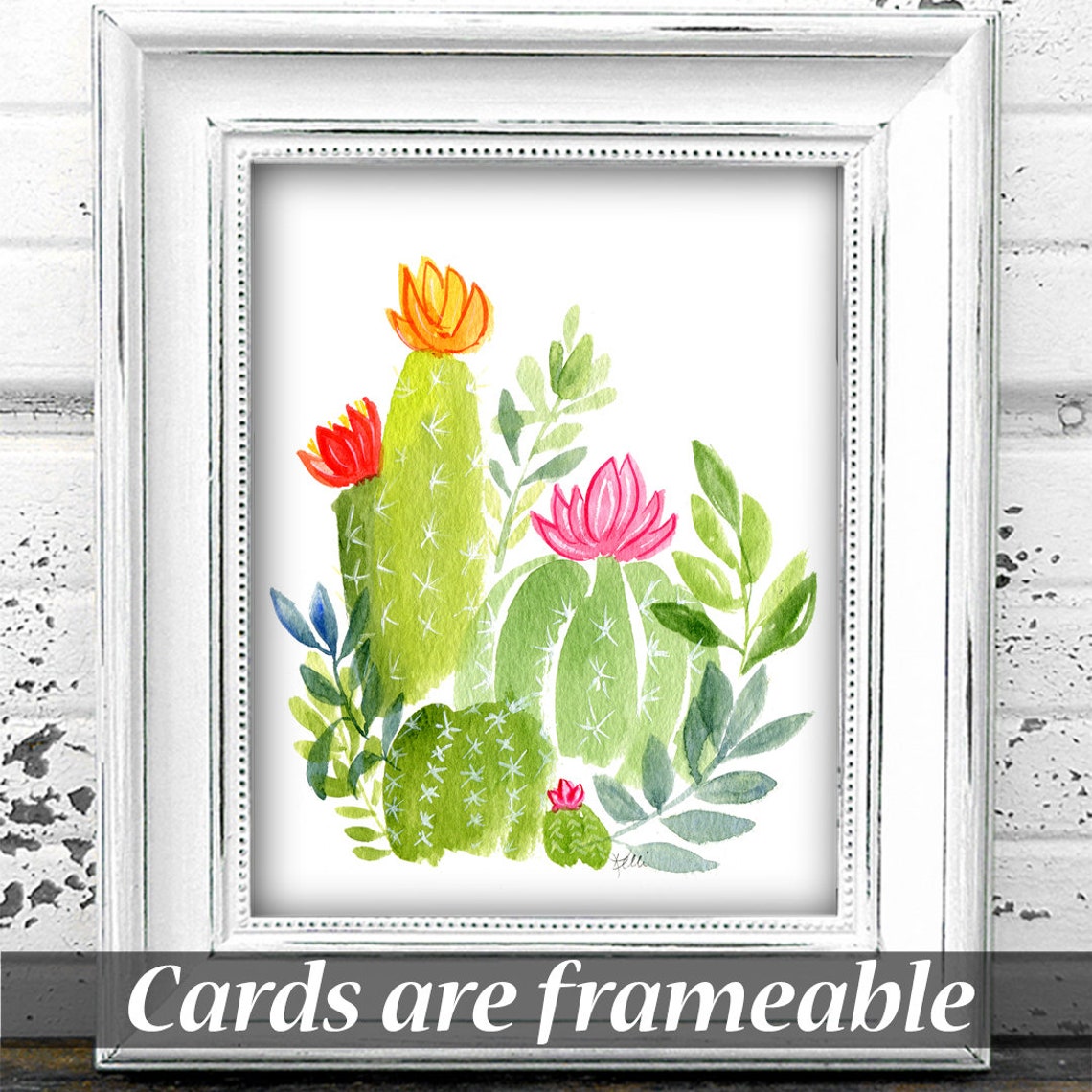 Succulent Cactus Flowers Watercolor Greeting Card Printed Any Occasion ...