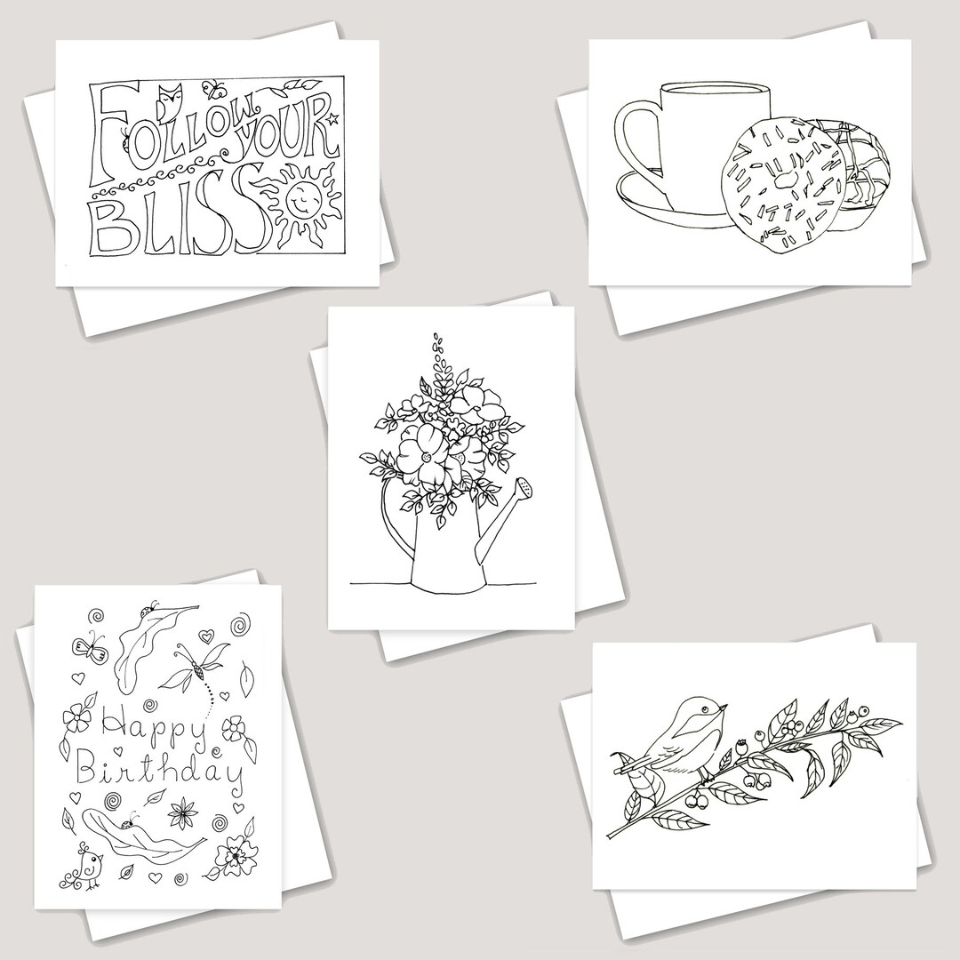 Everyday Fun Coloring Greeting Card Kit Color Your Own - Etsy