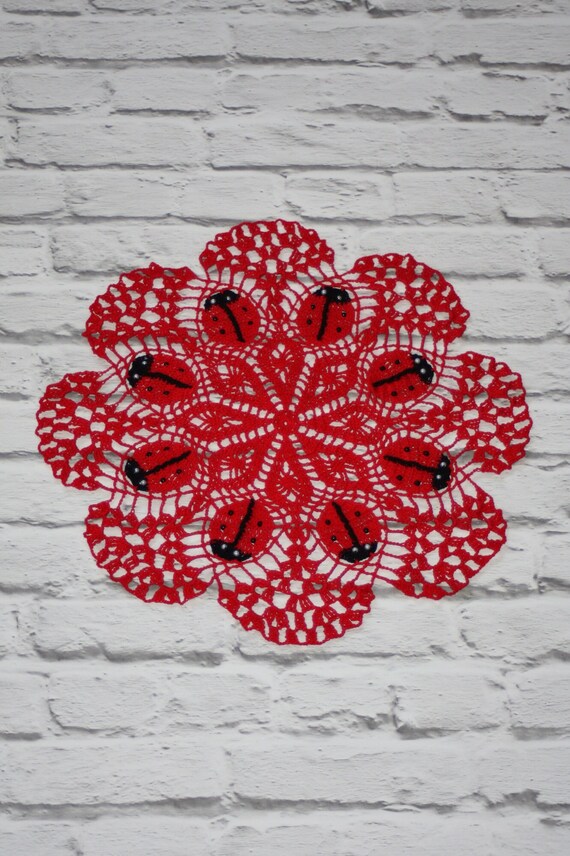 Crochet Ladybug Doily Baby Room Decor Ladybug Birthday | Etsy