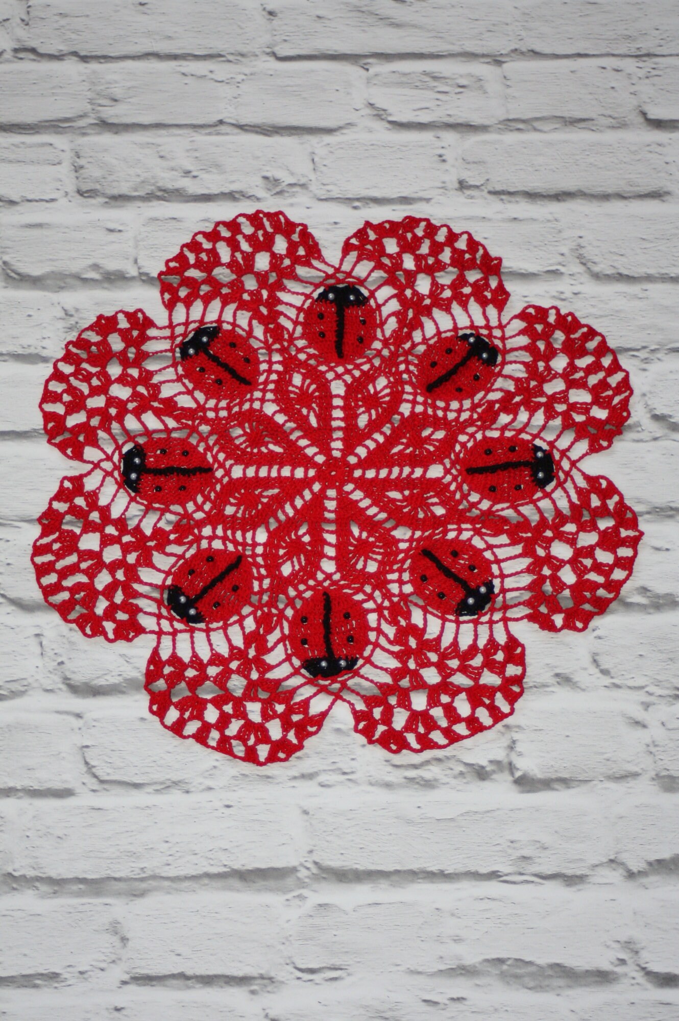 Crochet Ladybug Doily, Baby Room Decor, Ladybug Birthday, Babyshower ...