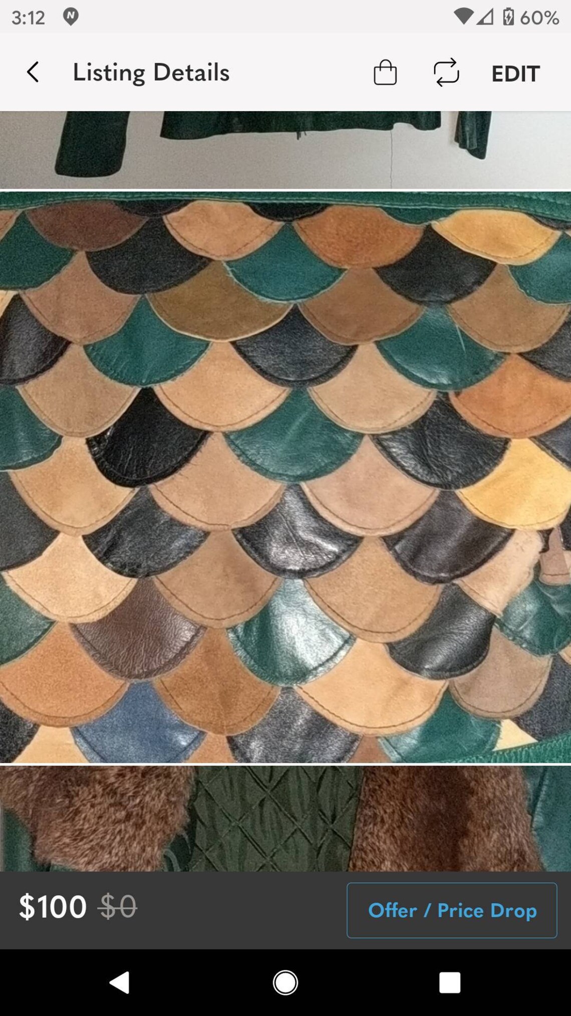 Vintage Green Leather Fish Scales with Fur Lapel | Etsy