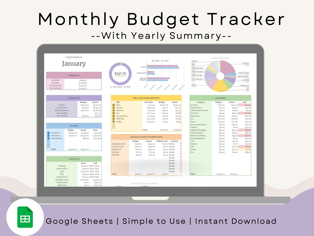 Basic Budget Template for Google Sheets | Monthly Budget Tracker With ...