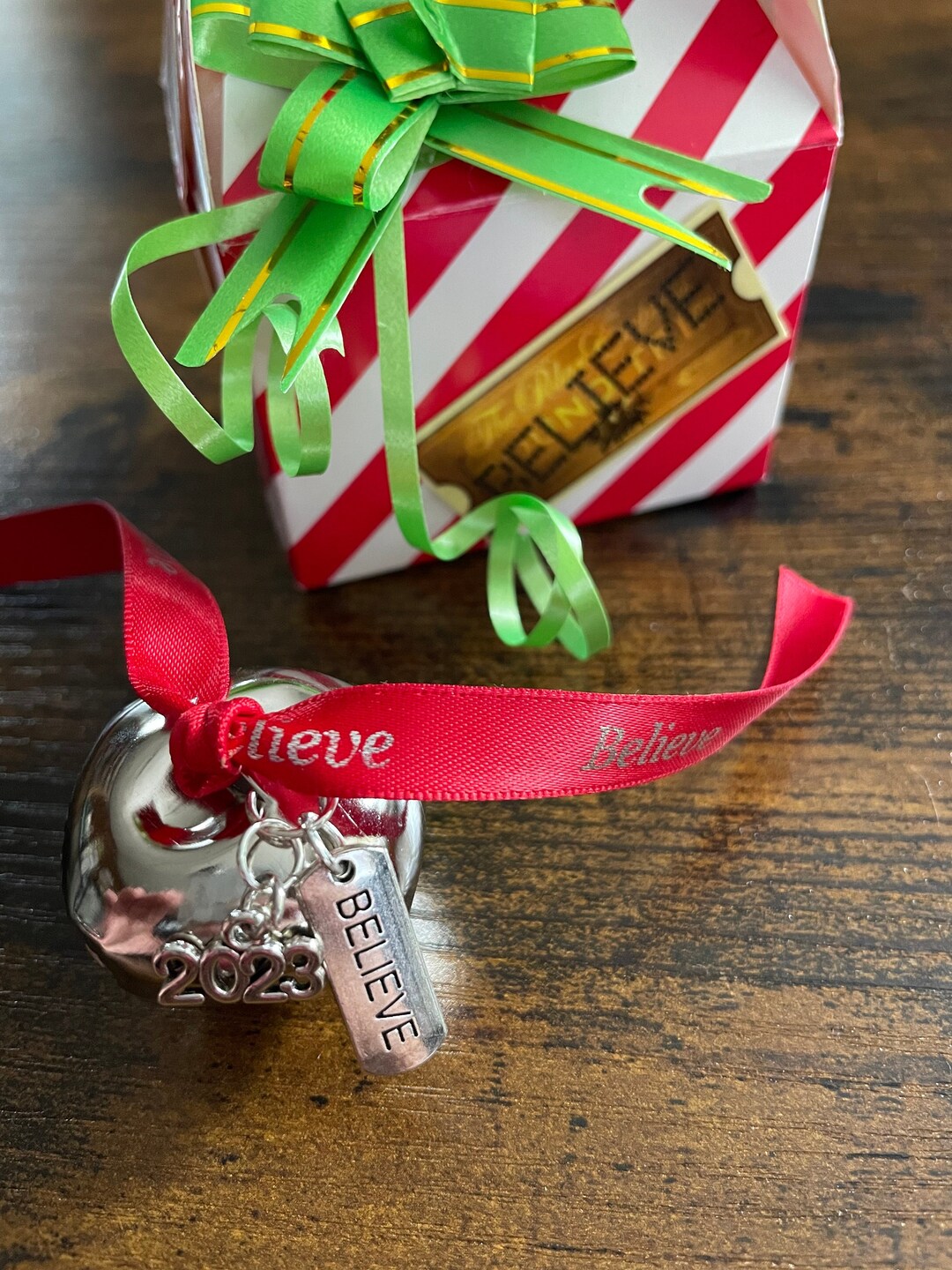 BELIEVE Polar Express Inspired Jingle Sleigh Bell and Ticket Red Stripe ...