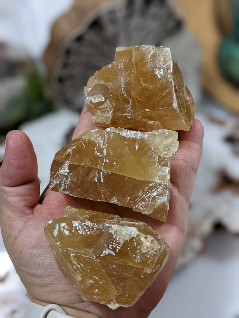 Golden Honey Amber Calcite Large Chunks Raw Yellow Orange Palm - Etsy
