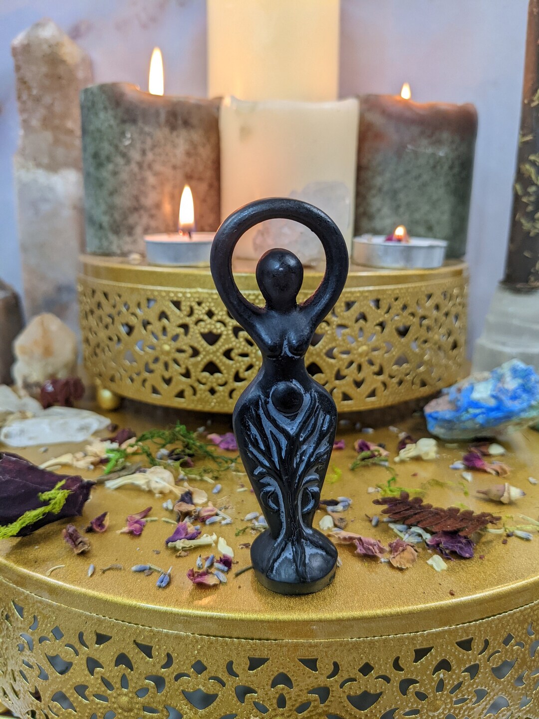 Black Mini Spiral Goddess Figure Tree of Life Moon Phase Statue Spring ...