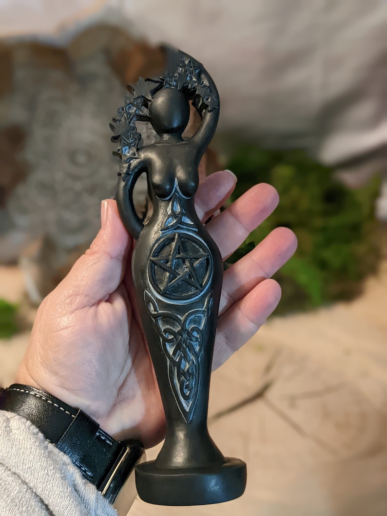 Black Pentacle Goddess Statue Triple Moon Stars Figurine - Etsy