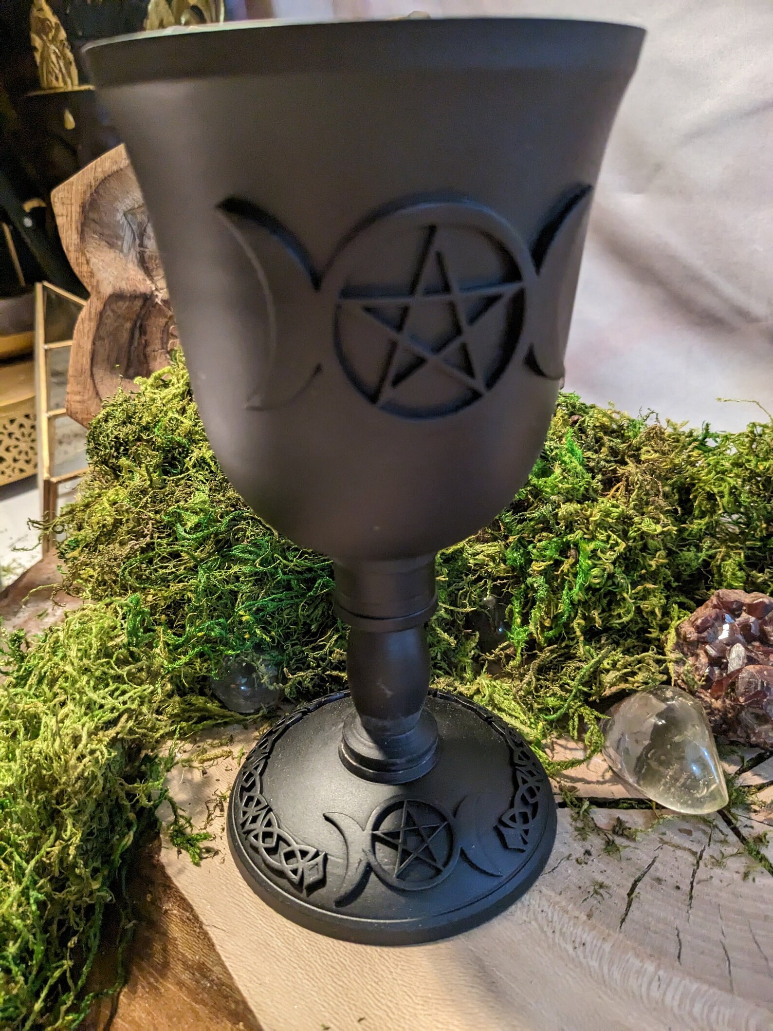 Triple Moon Cast Iron Goblet W/ Pentacle Altar Chalice Goddess - Etsy