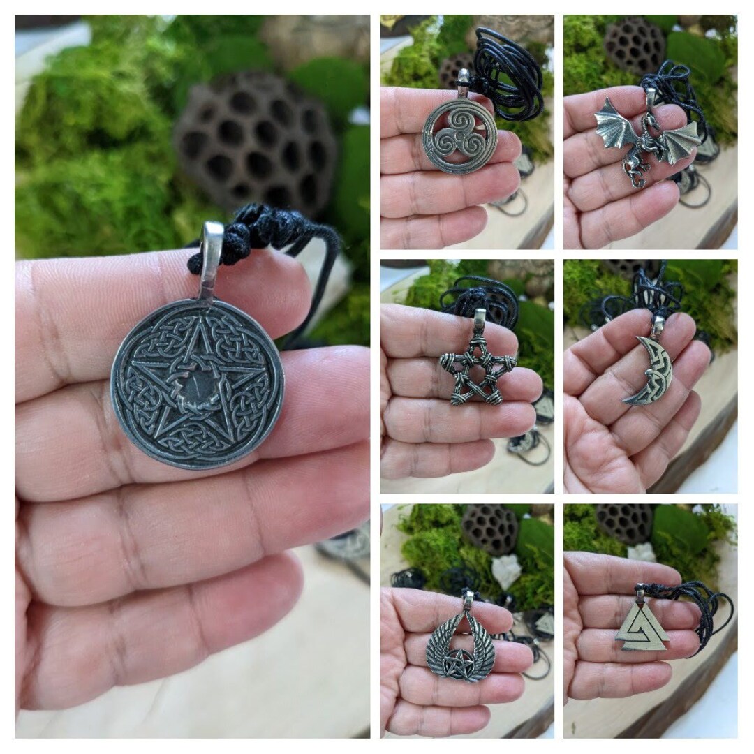 Sacred Symbol Pewter Pendants on Black Cord Necklaces - Etsy