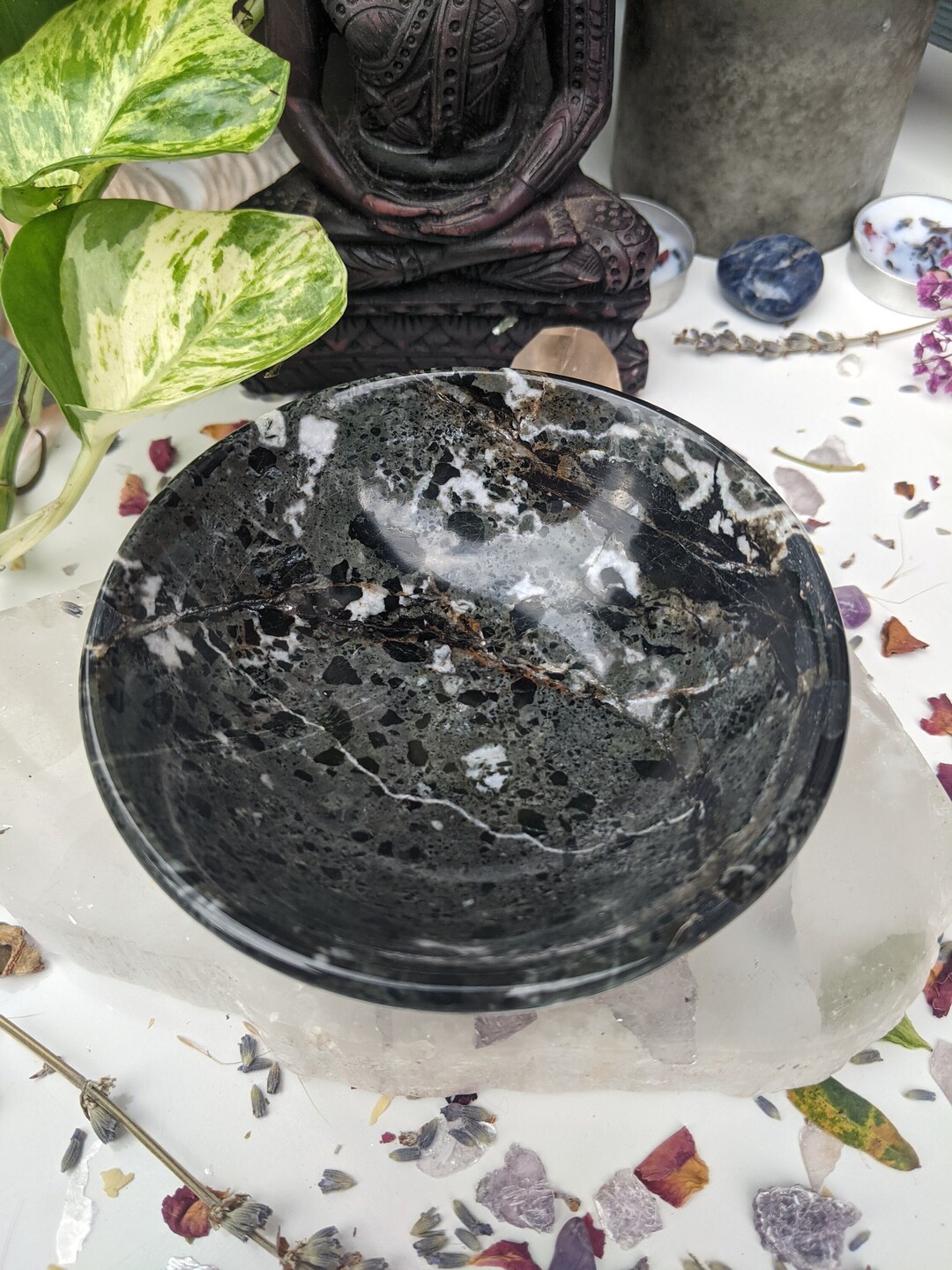 Beautiful Black Zebra Marble Bowl Round 4 Trinket Ring Dish Hand ...