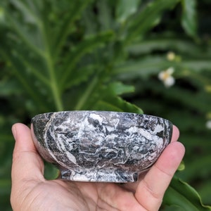 Beautiful Black Zebra Marble Bowl Round 4 Trinket Ring Dish Hand ...