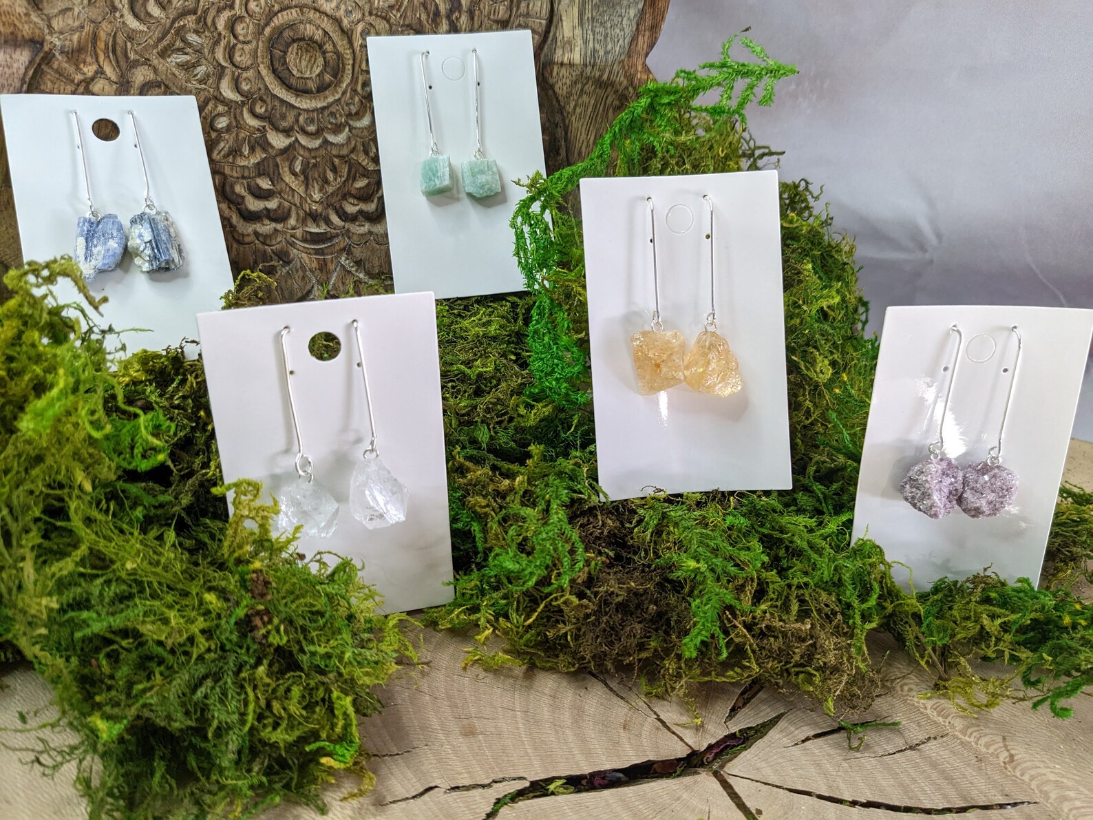 Crystal Chunk Drop Hook Earrings Assorted Stone Gemstone - Etsy