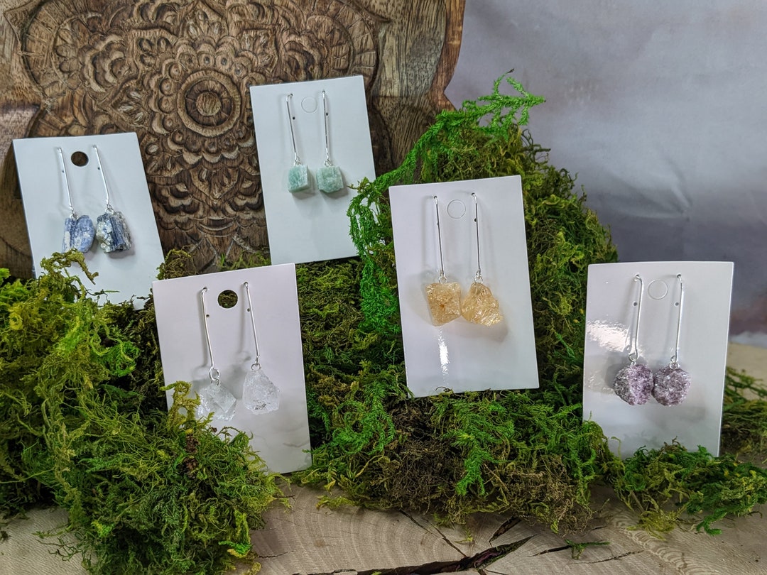 Crystal Chunk Drop Hook Earrings Assorted Stone Gemstone - Etsy