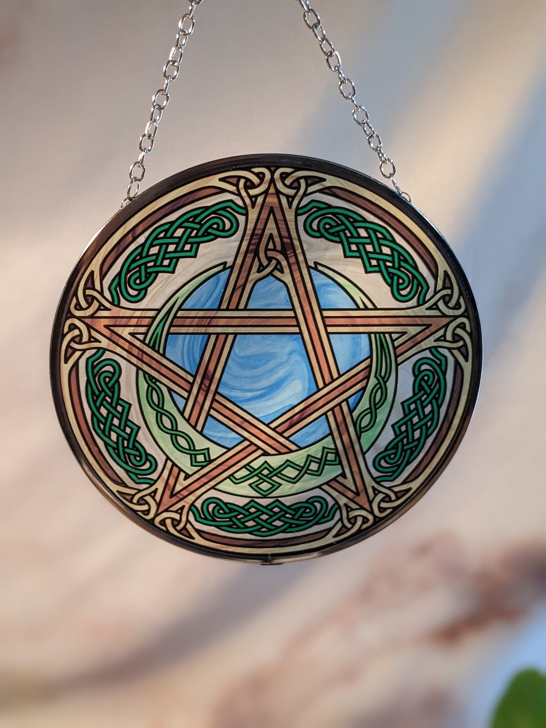 Celtic Crescent Moon Pentacle Sun Catcher Like Stained Glass Suncatcher ...