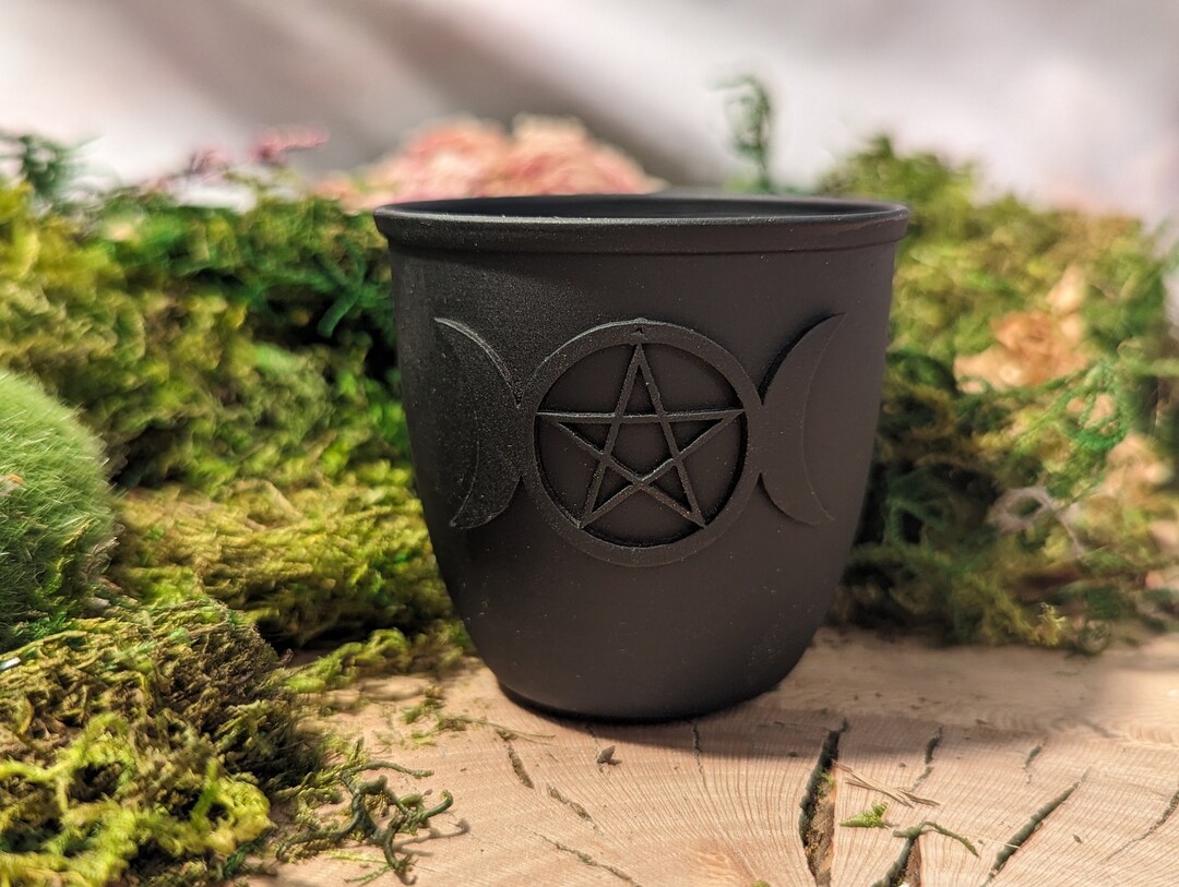 Small Black Pentacle Triple Moon Goddess Smudge Pot Metal Candle Holder ...