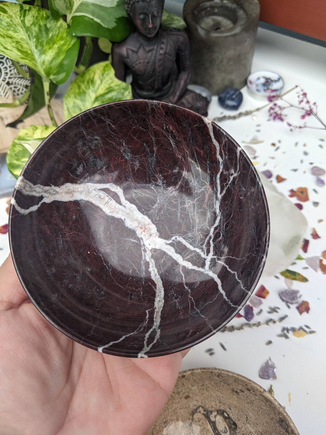 Beautiful Red Zebra Marble Bowl Round 4 Trinket Ring Dish Hand Polished ...