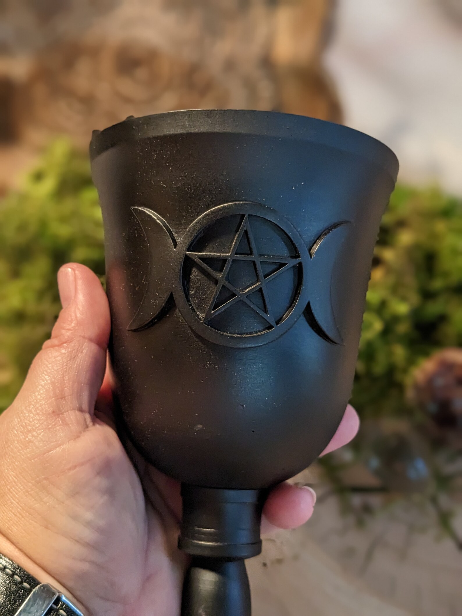 Triple Moon Cast Iron Goblet W/ Pentacle Altar Chalice Goddess - Etsy