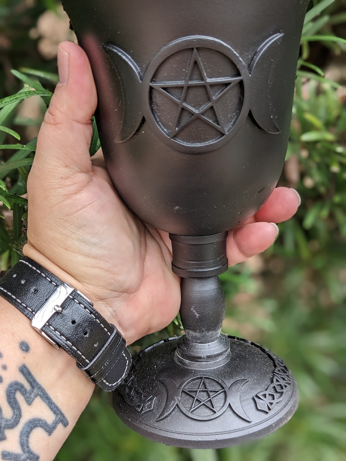 Triple Moon Cast Iron Goblet W/ Pentacle Altar Chalice Goddess - Etsy