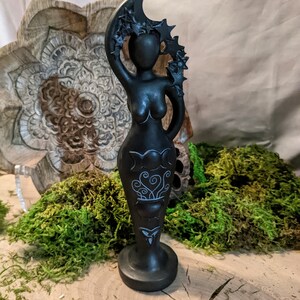 Black Pentacle Goddess Statue Triple Moon Stars Figurine Cauldron ...