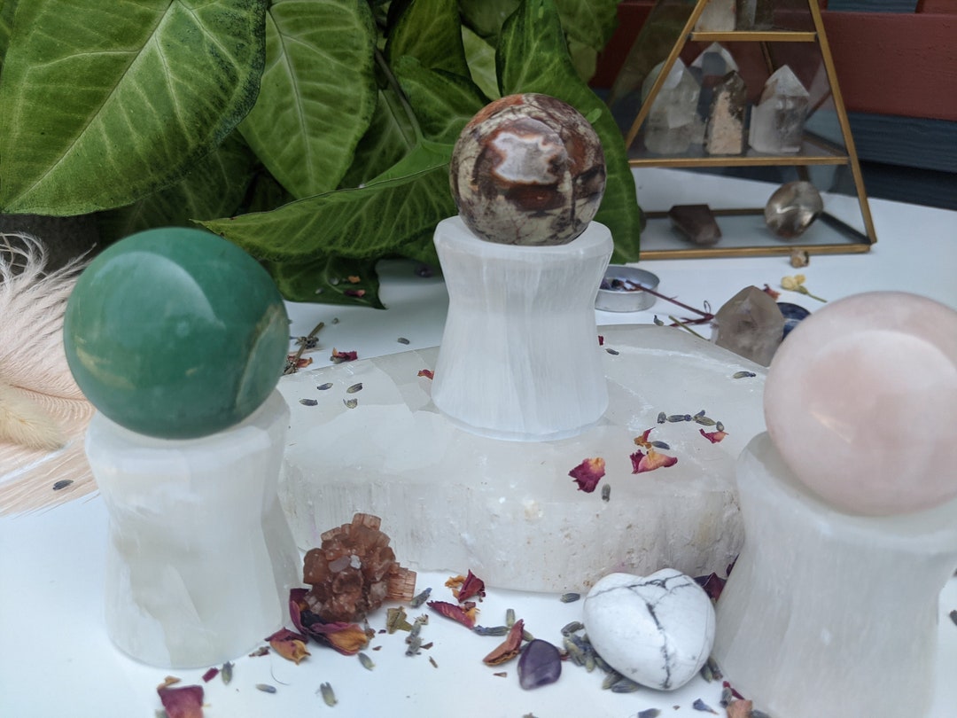 White Selenite Sphere Stand Hourglass Crystal Ball Holder Polished Hand ...