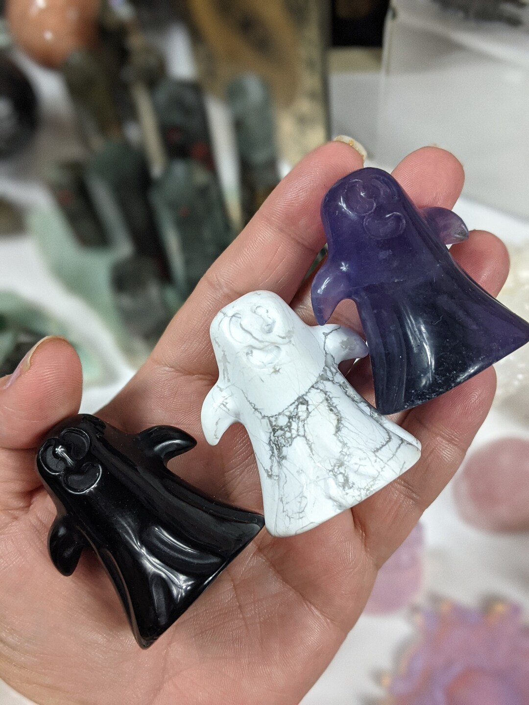 Gemstone Ghost Carvings Assorted Figurines 2 Statues Hand Carved ...