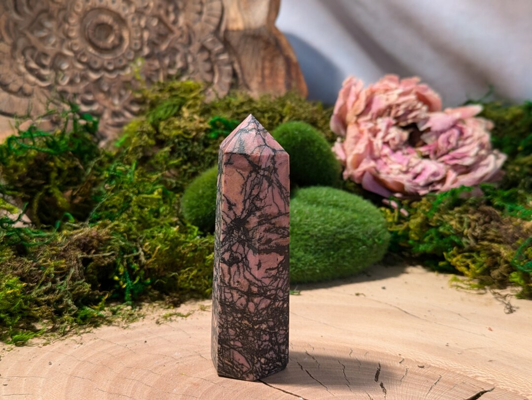 Large Rhodonite Tower Natural Stone Mineral Specimen Point Healing ...