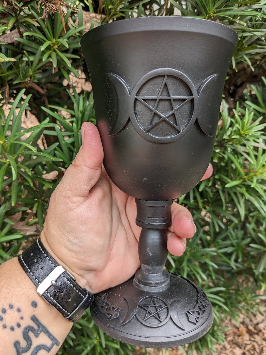 Triple Moon Cast Iron Goblet W/ Pentacle Altar Chalice Goddess Witch ...