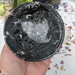 Beautiful Black Zebra Marble Bowl Round 4 Trinket Ring Dish Hand ...