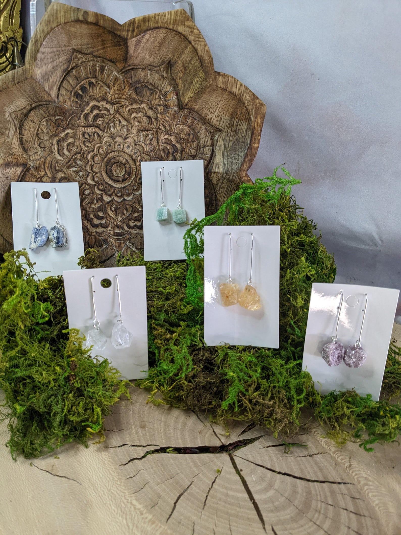 Crystal Chunk Drop Hook Earrings Assorted Stone Gemstone - Etsy