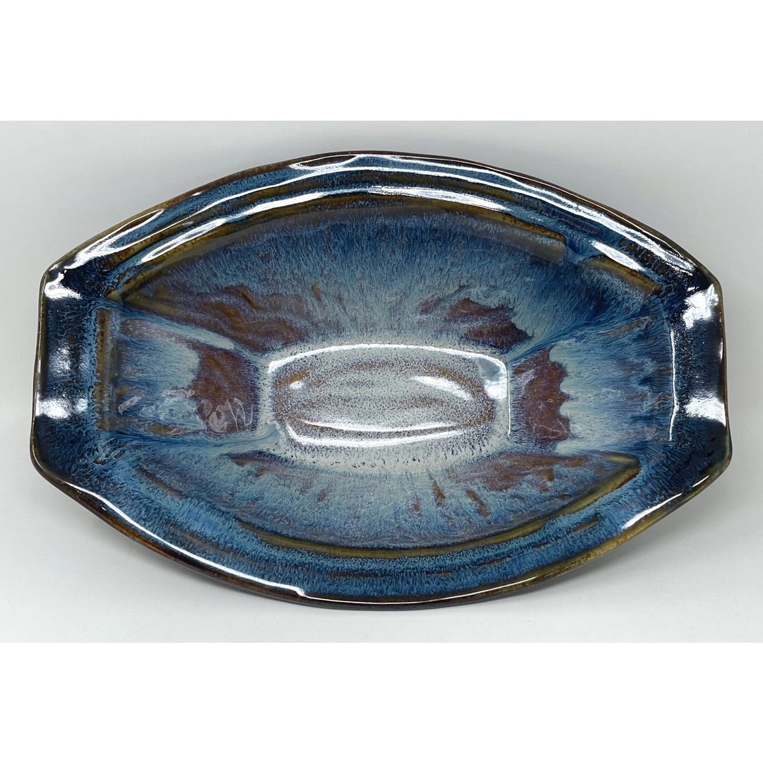 Bill Campbell Studio Pottery Bowl, Unique Shape, Large 13, Blue, Artist ...