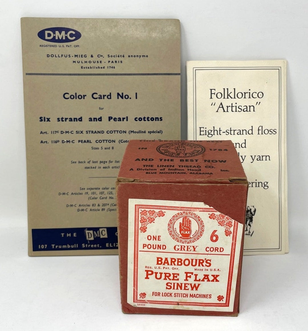 Vintage Embroidery Thread Color Cards & Barbour's Pure Flax Thread Box ...