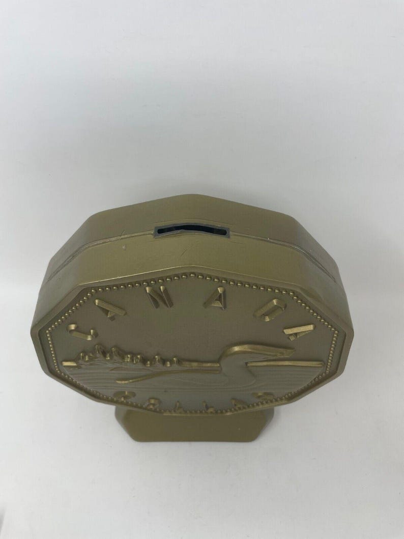 1990s Vintage Canadian Loonie Piggy Bank, Gold Plastic Canada Dollar ...