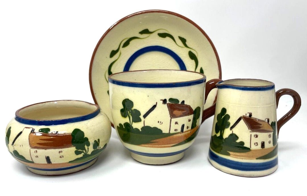 Vintage Torquay Pottery, Watcombe Devon Motto Ware, Cup Saucer Creamer ...