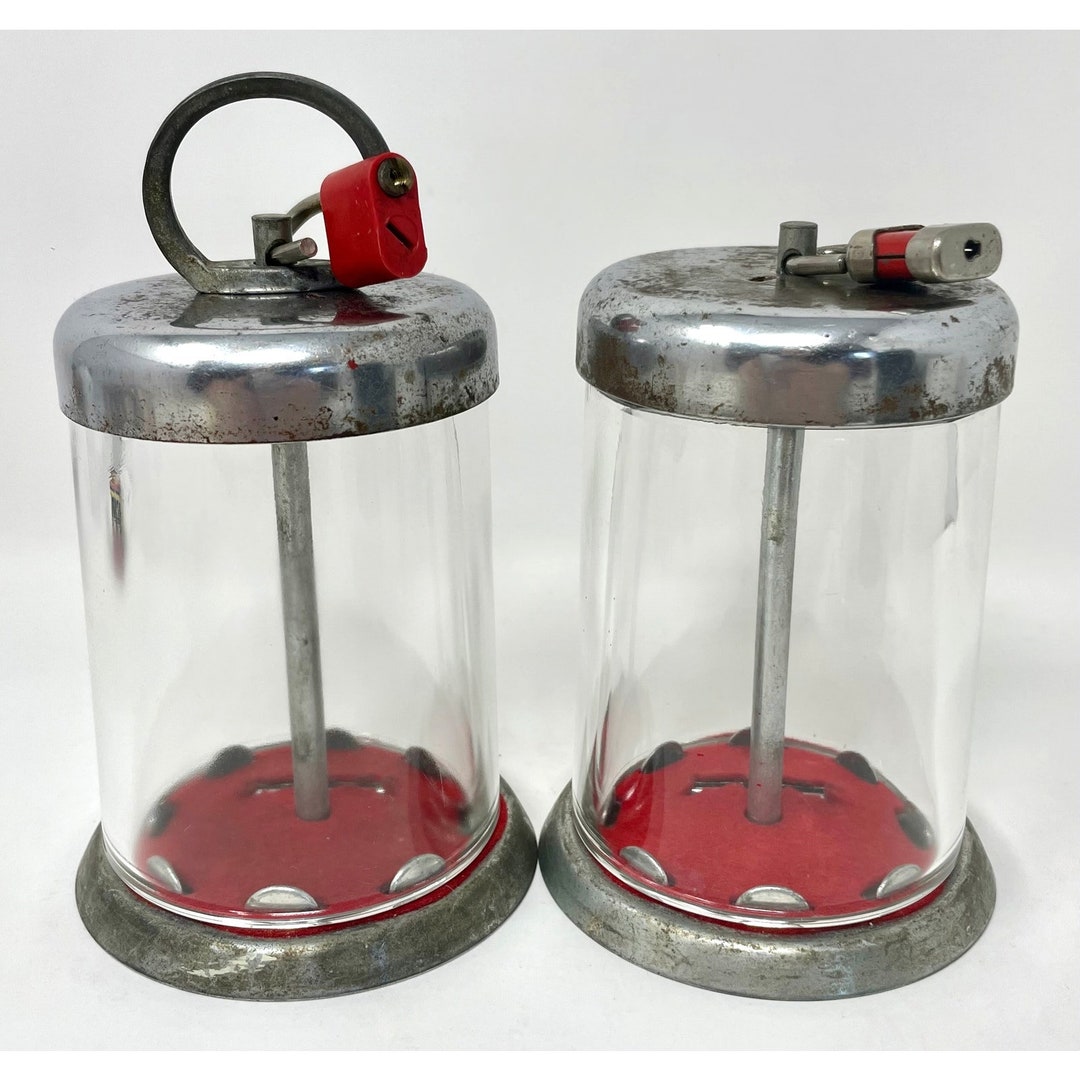 2 Vintage Still Coin Banks, Glass & Metal, Not Locked, Red Velvet - Etsy