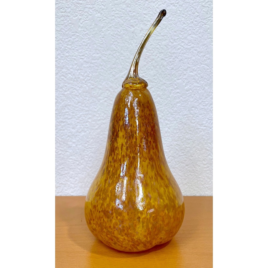Hand Blown Art Glass Pear Figurine by Ann Wright Iridescent Yellow ...