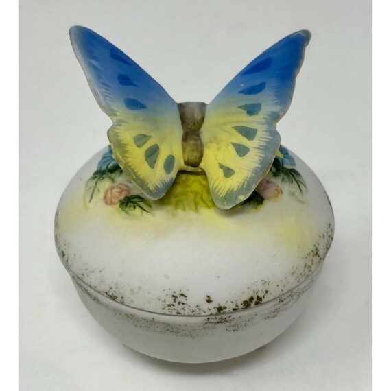 Vintage Bisque Butterfly Trinket Box, Porcelain, Blue… - Gem