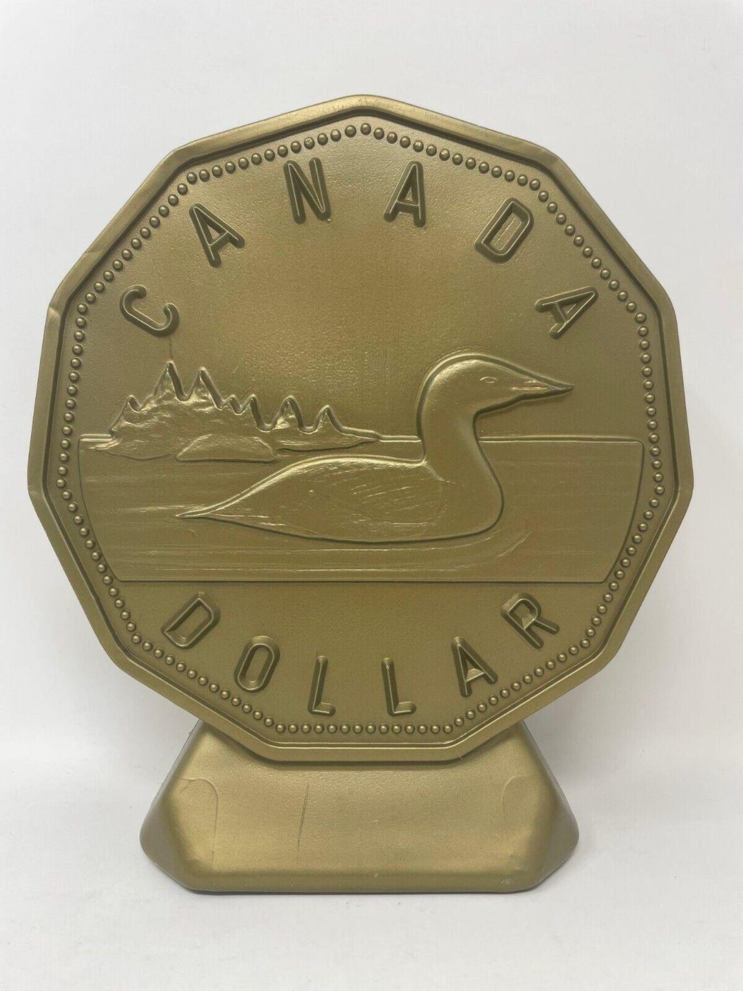 1990s Vintage Canadian Loonie Piggy Bank, Gold Plastic Canada Dollar ...