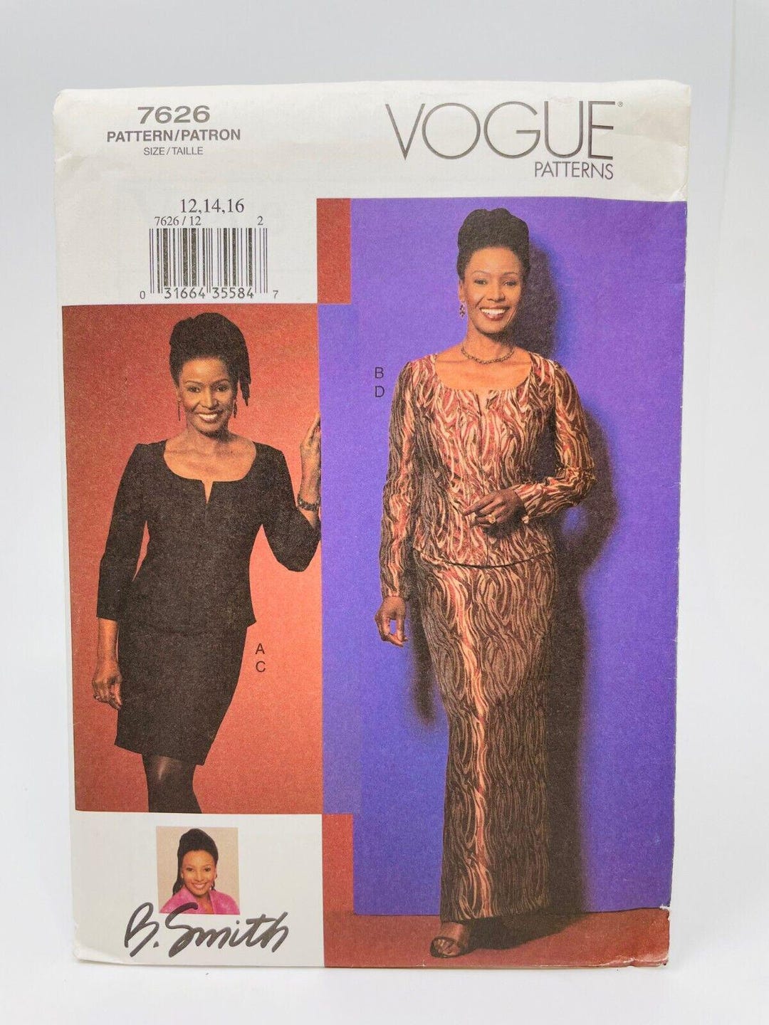 Vogue 7626 Pattern, B Smith Design, Top+skirt, Size 12-14-16, B 34-36 ...