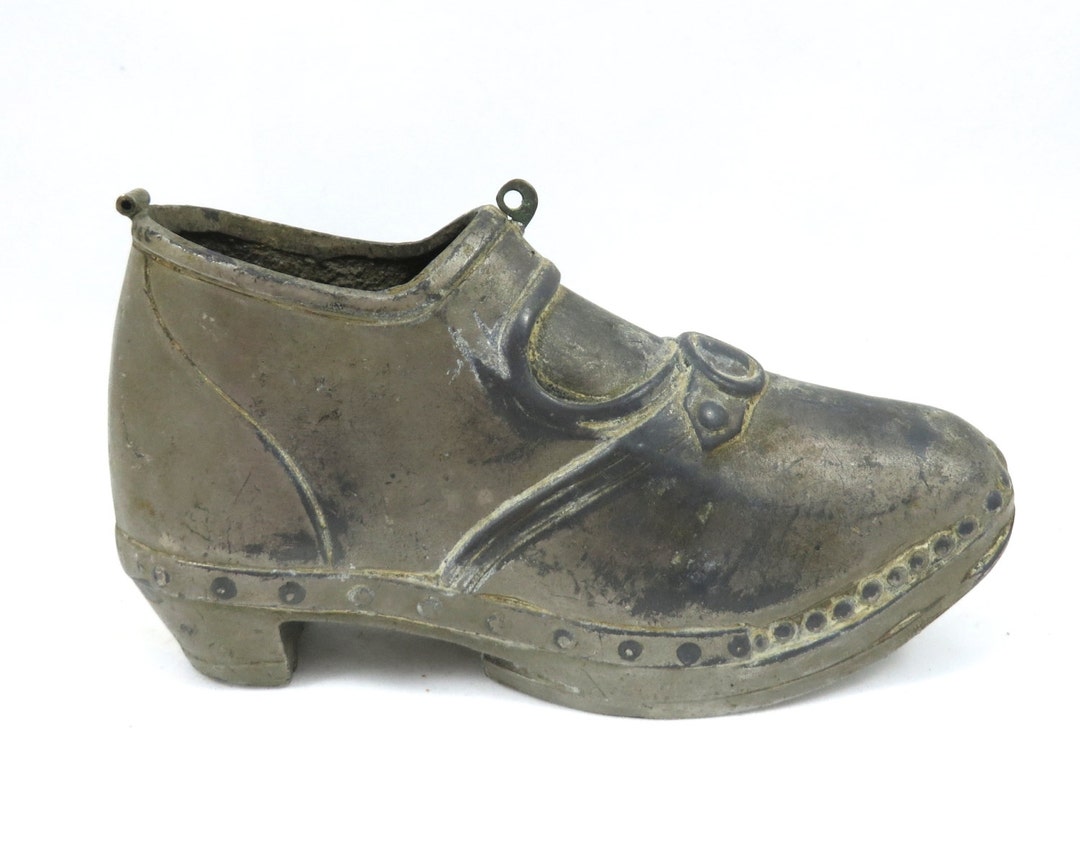 Antique Inkwell Pewter Shoe, Victorian 1800s, Vintage Lancashire Clog ...