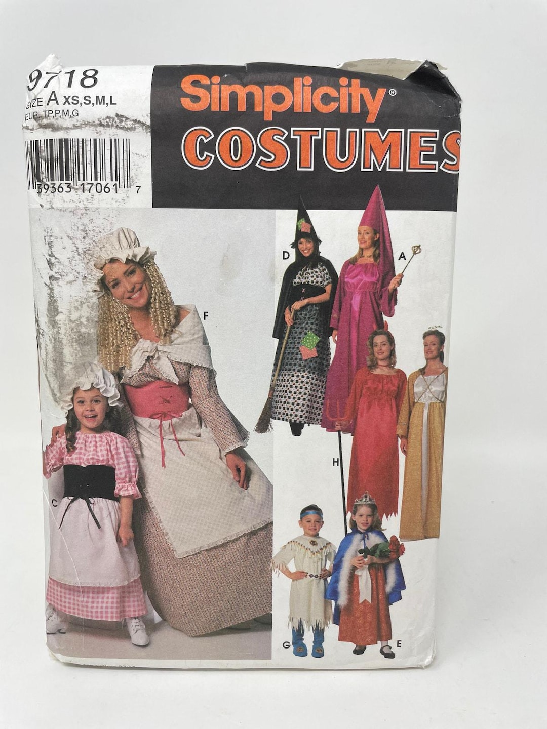Costume Pattern Dresses Hat Wings Cape Simplicity 9718 Sz XS, S, M, L ...