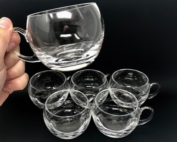 Vintage Crystal Punch Glasses Hand Blown Applied Handles Set | Etsy