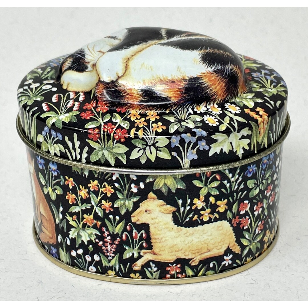 Vintage Keller Charles Cat Tin 3D Relief Sleeping Cat Oval Trinket Box ...