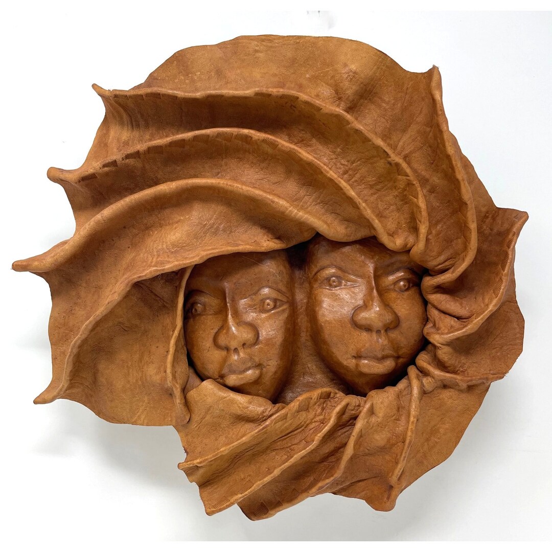 Leather Faces Shaped Art, Handmade Wall Hanging, Sculptured Art Decor ...