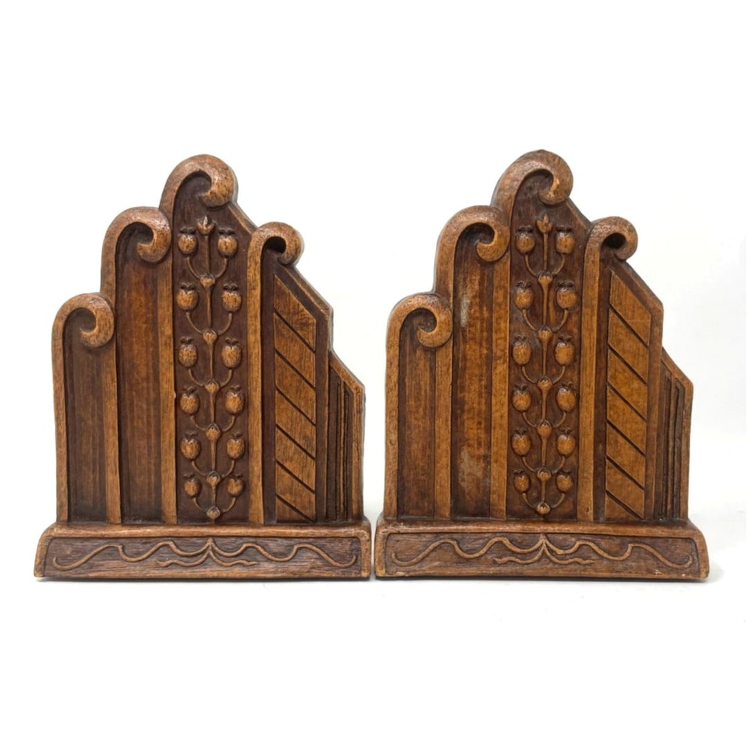 Vintage Art Deco Bookends by Syroco, Wood Composite Classic Floral - Etsy