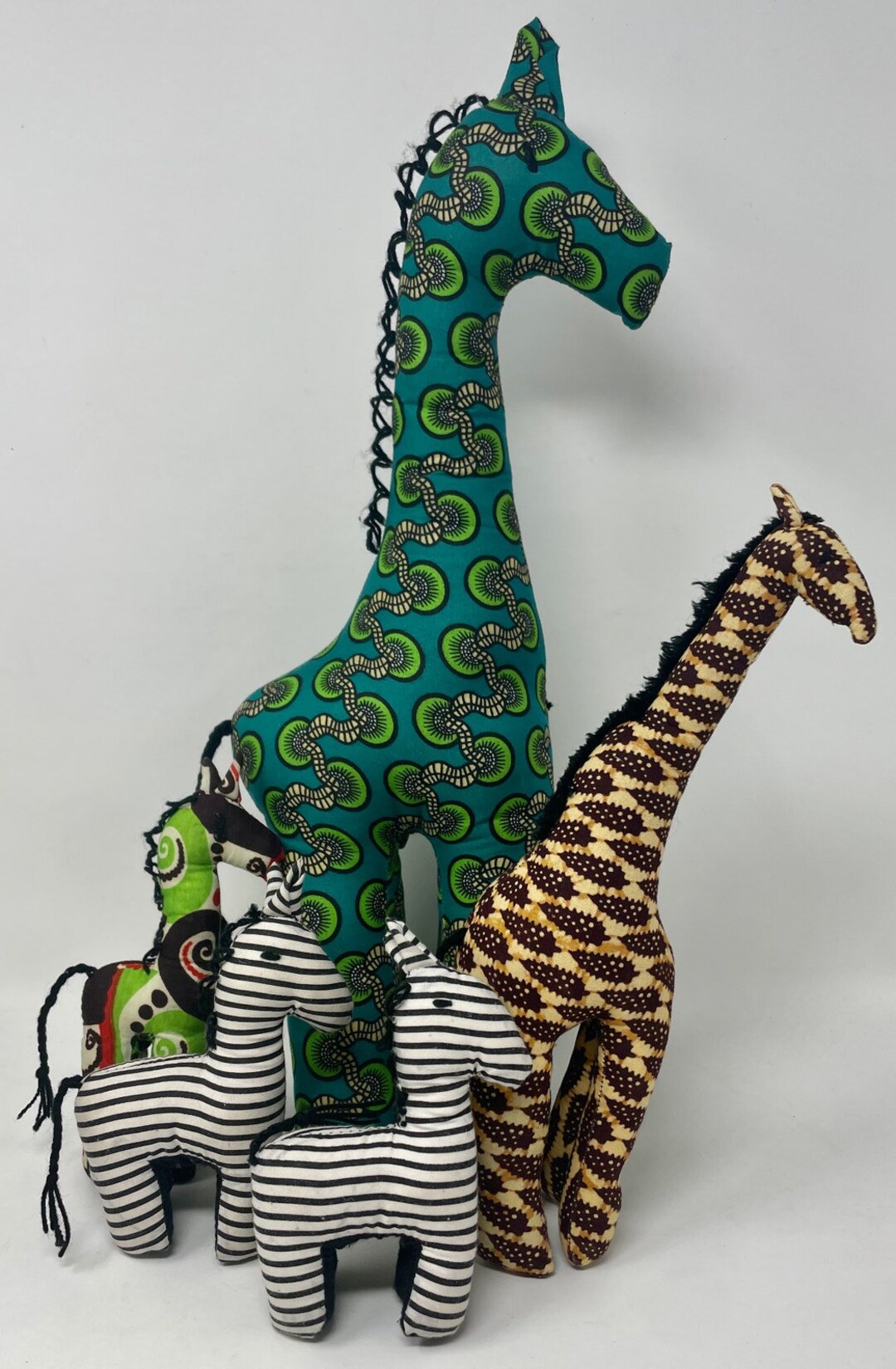 Handmade Ugandan Stuffed Animals 2 Zebras, 2 Giraffes, African Print ...