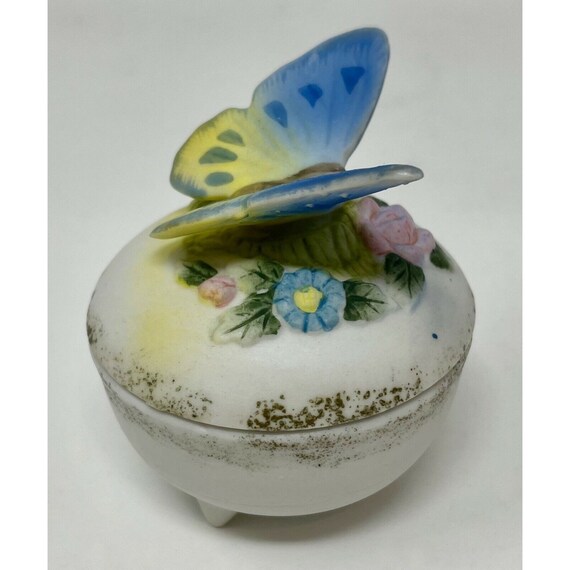 Vintage Bisque Butterfly Trinket Box, Porcelain, Blue… - Gem