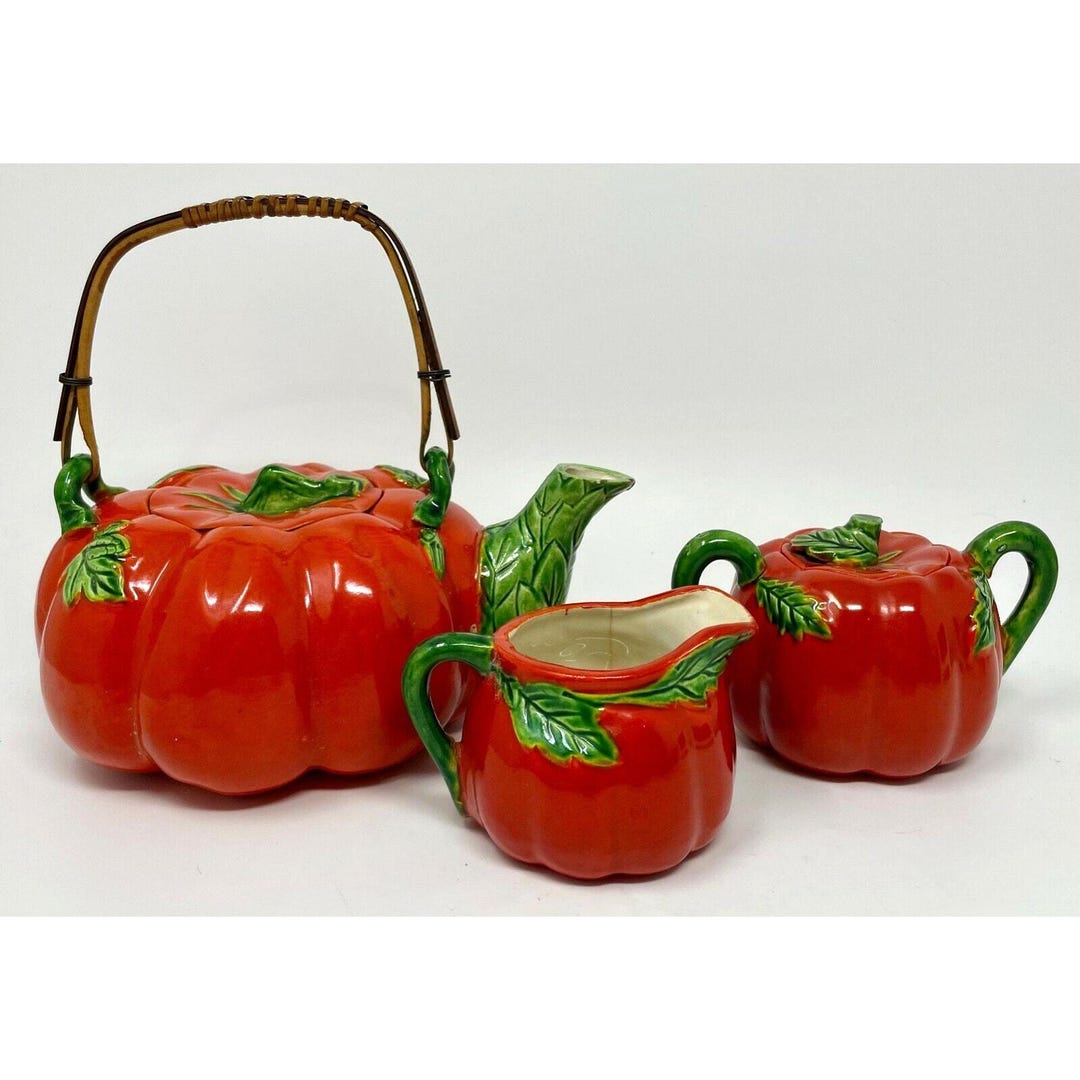 Vintage Maruhon Ware Tomato Tea Set, Teapot, Creamer, & Sugar, Japan - Etsy