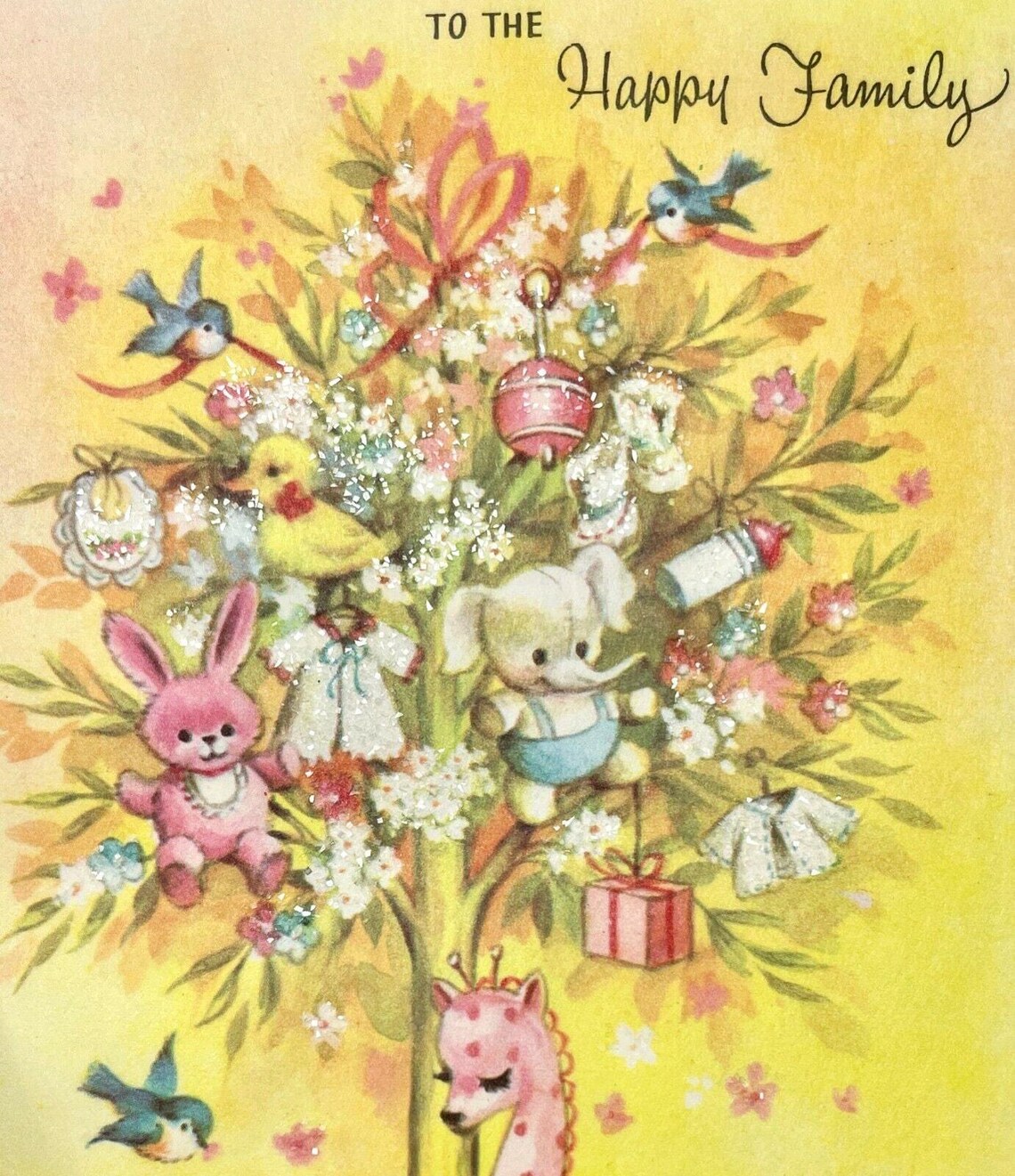 Vintage New Baby Quality Crest Glitter Greeting Card, to the Happy ...