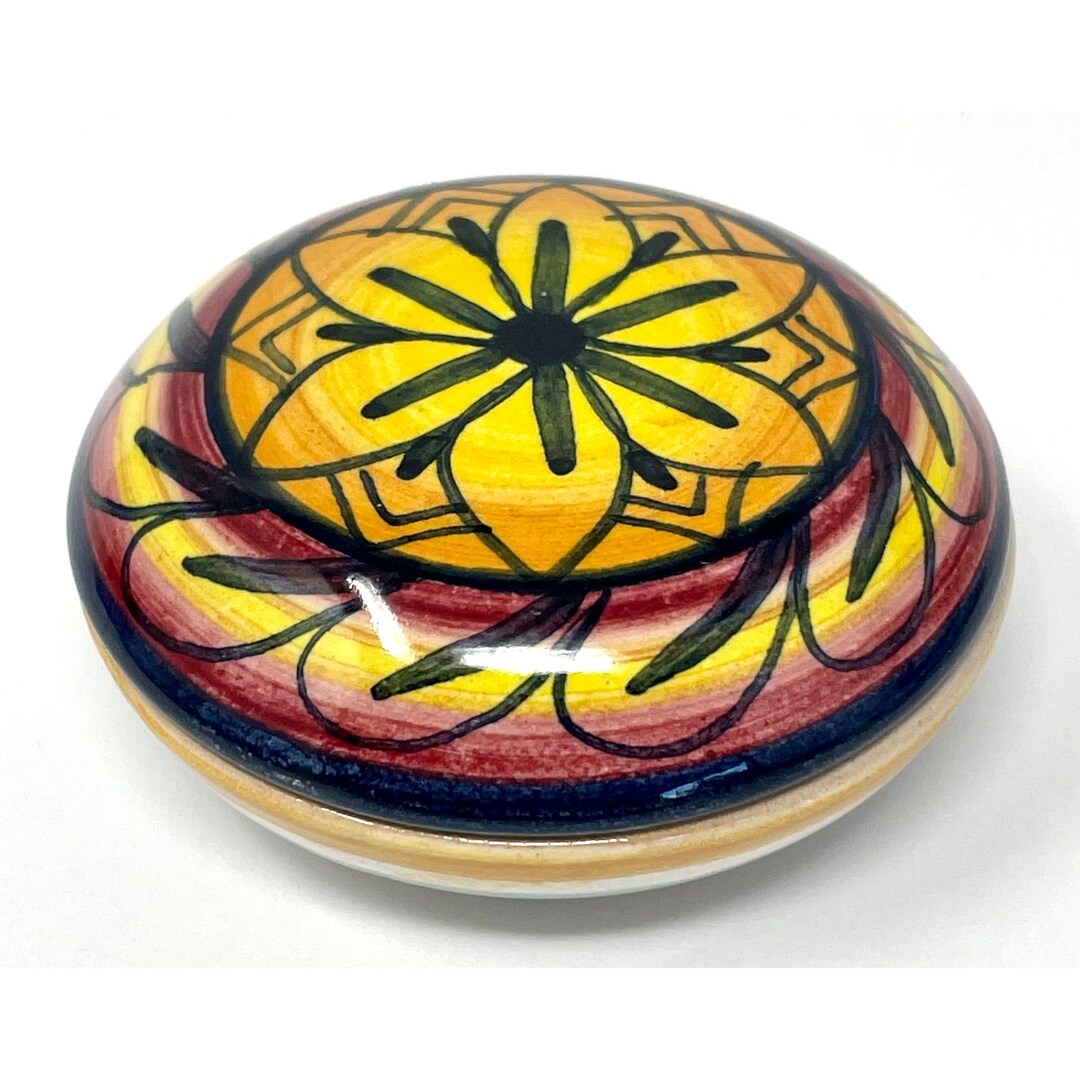Italian Pottery Round Trinket Box Hand Painted Floral Design Poggi ...