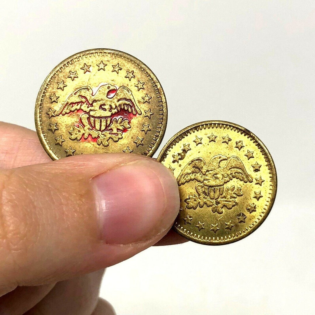2 Vintage Gold Coins Eagle With Crest, Branches, Stars Game Tokens No ...